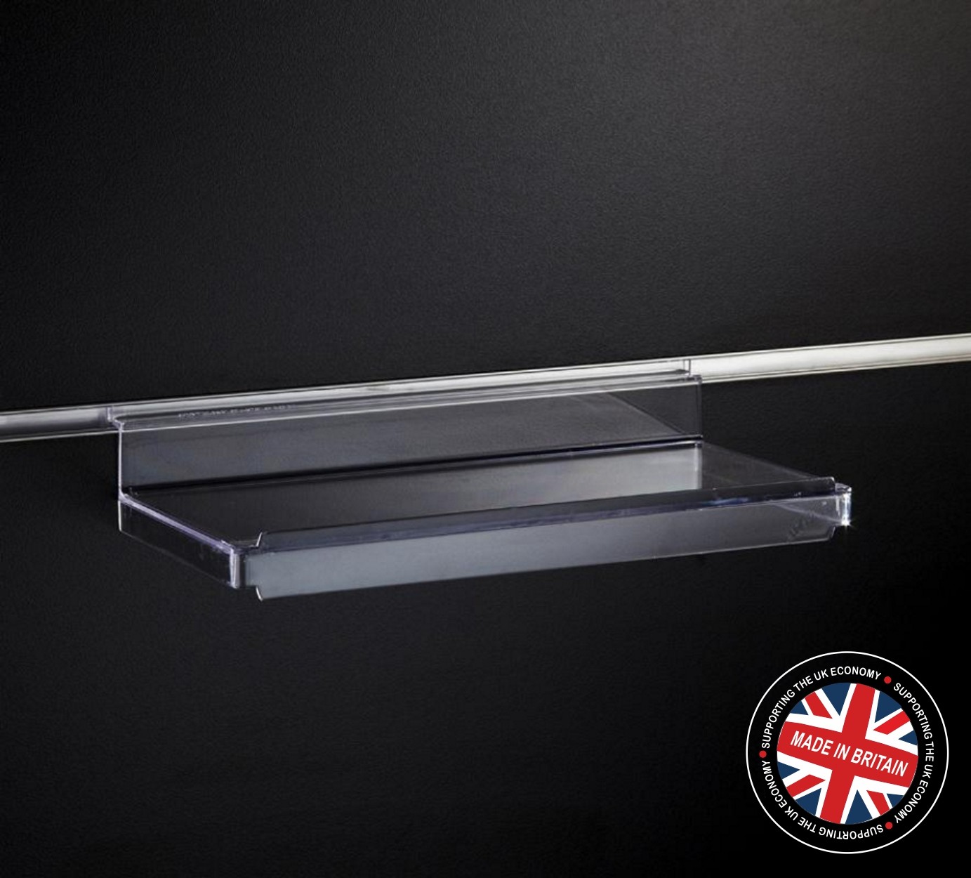 Clear Acrylic Slatwall Flat Shelf with Lip