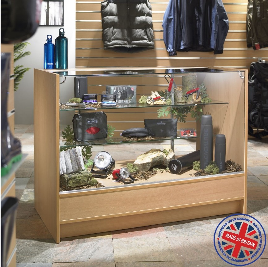 Three Quarter Vision Glass Shop Counter / Retail Display Counter ...