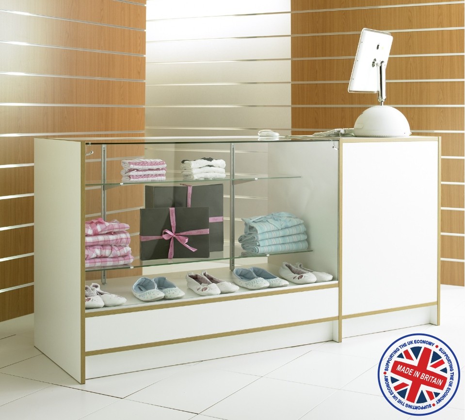 Three Quarter Vision Glass Combo Shop Counter / Retail Display Counter ...